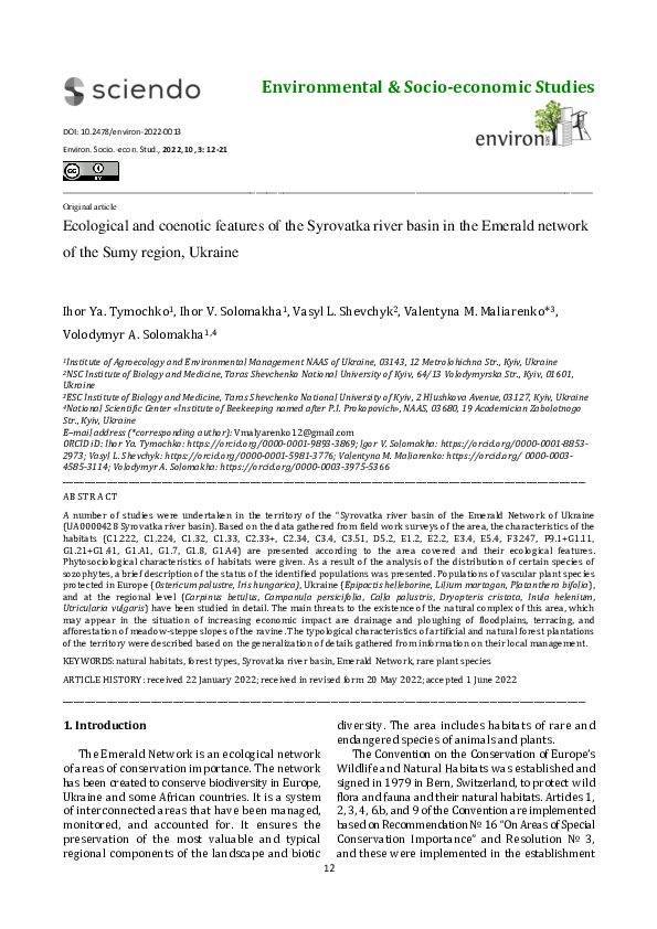 (PDF) Ecological and coenotic features of the Syrovatka river basin in ...