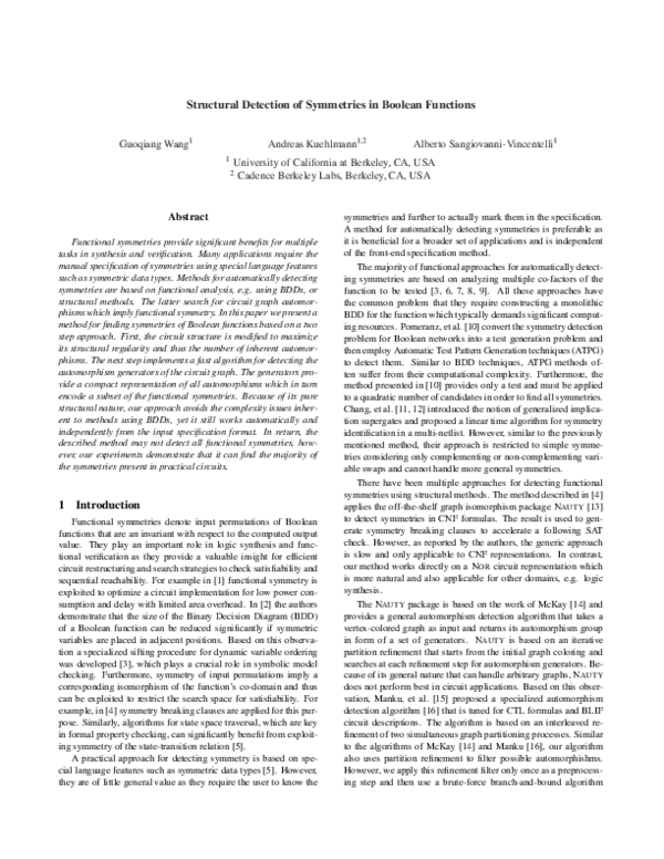 Pdf Structural Detection Of Symmetries In Boolean Functions