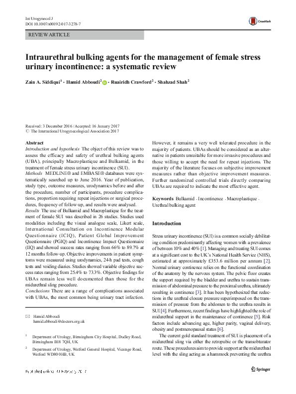 (PDF) Intraurethral bulking agents for the management of female stress ...