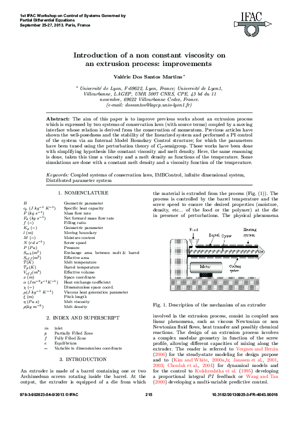 (PDF) Introduction of a non constant viscosity on an extrusion process: improvements