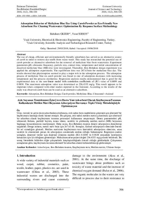 (PDF) Adsorption Behavior Of Methylene Blue Dye Using Carob Powder as Eco-Friendly New Adsorbent ...