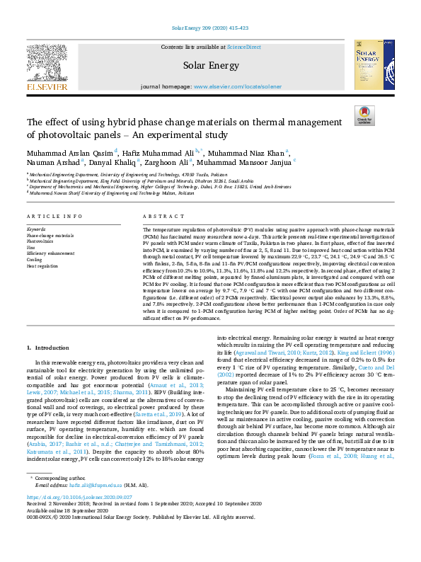 (PDF) The effect of using hybrid phase change materials on thermal management of photovoltaic ...