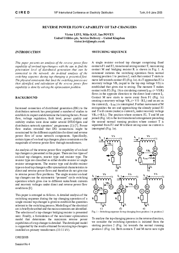 (PDF) Reverse power flow capability of tap-changers