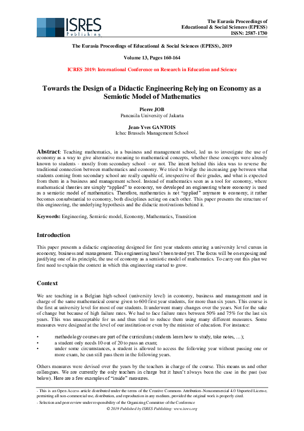 (PDF) Integrating Economy as a Semiotic Model in Math