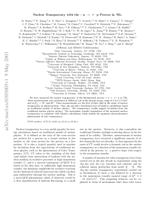 (PDF) Nuclear Transparency with the gamma + n -> pi- + p Process in 4He