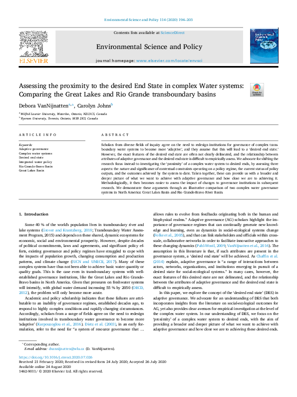 (PDF) Assessing the proximity to the desired End State in complex Water ...