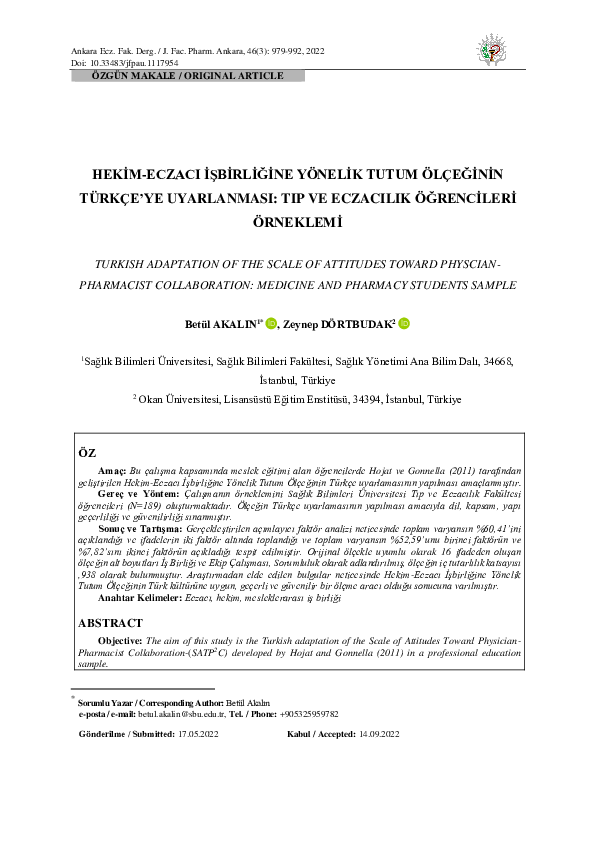 (PDF) Turkish Adaptation of the Scale of Attitudes Toward Physcian ...