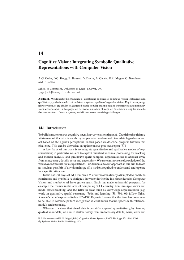 (PDF) Cognitive Vision: Integrating Symbolic Qualitative Representations with Computer Vision