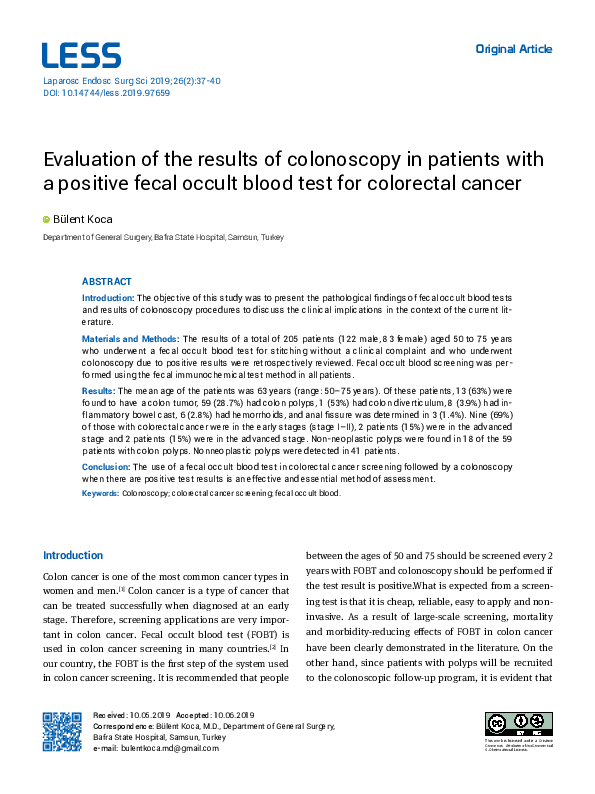(PDF) Evaluation of the results of colonoscopy in patients who received ...