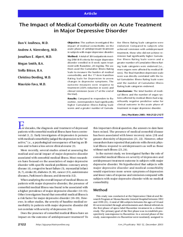 (PDF) The Impact of Medical Comorbidity on Acute Treatment in Major ...