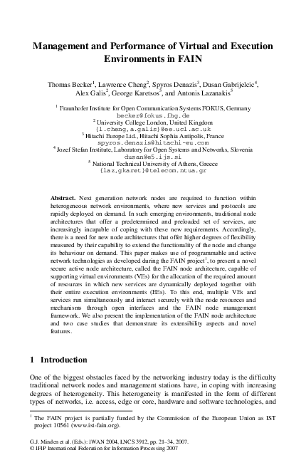(PDF) Management and Performance of Virtual and Execution Environments in FAIN