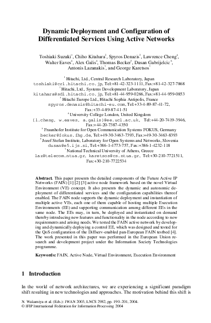 (PDF) Dynamic Deployment and Configuration of Differentiated Services Using Active Networks