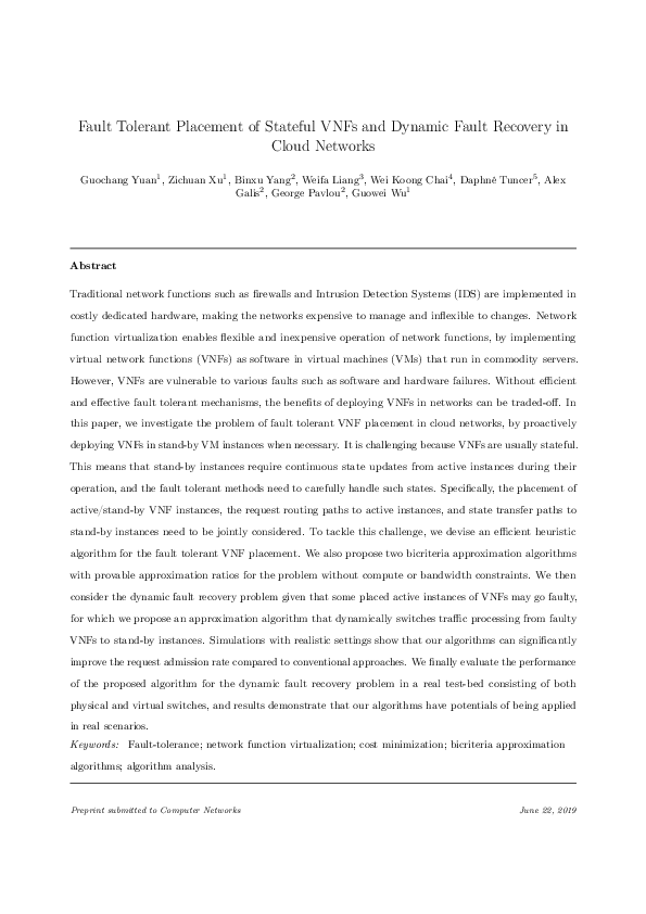 Pdf Fault Tolerant Placement Of Stateful Vnfs And Dynamic Fault