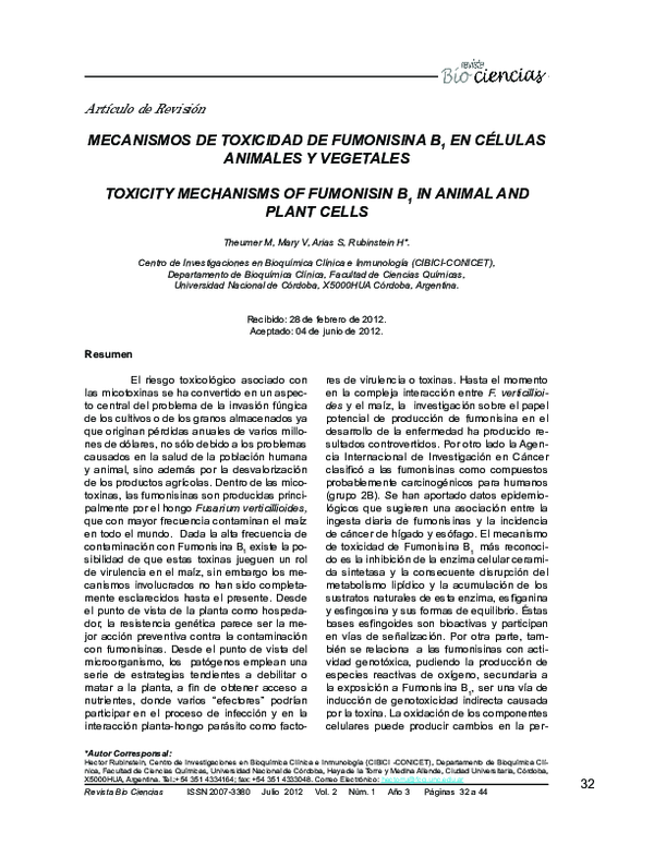 (PDF) Mecanismos De Toxicidad De Fumonisina B 1 en Células Animales y ...