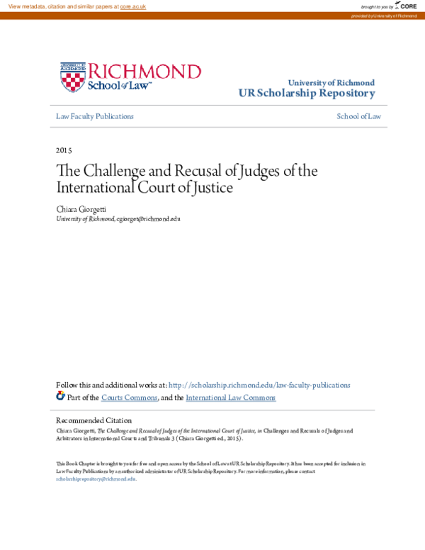 (PDF) The Challenge and Recusal of Judges of the International Court of ...