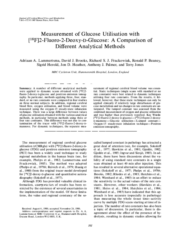 (PDF) Measurement of Glucose Utilisation with [18F]2-Fluoro-2-Deoxy-D-Glucose: A Comparison of ...