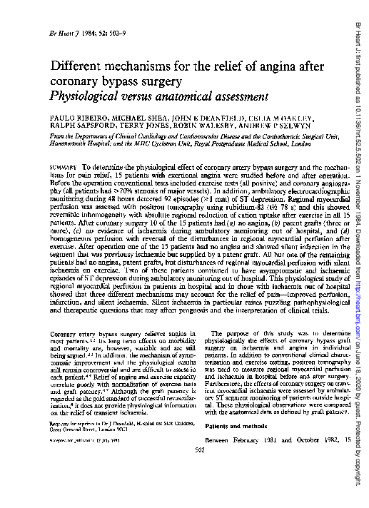 (PDF) Mechanisms of Angina Relief Post-Coronary Bypass Surgery
