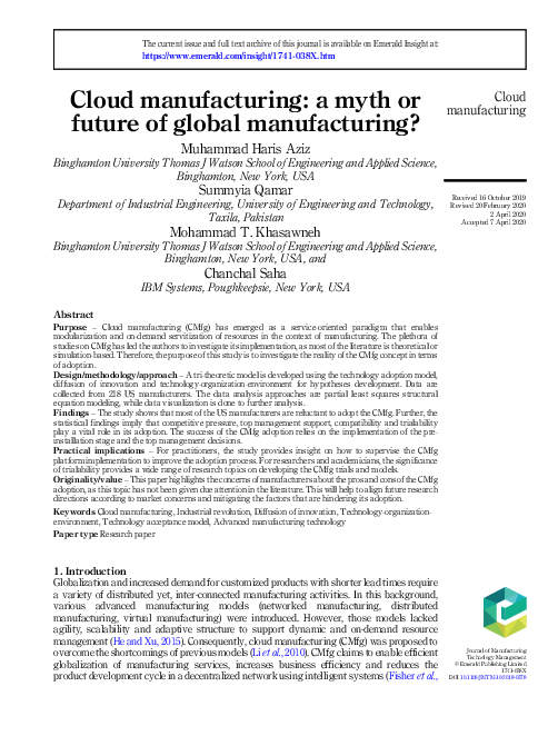 (PDF) Cloud manufacturing: a myth or future of global manufacturing?