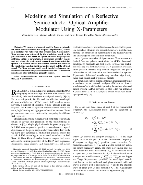 (PDF) Modeling and Simulation of a Reflective Semiconductor Optical Amplifier Modulator Using X ...