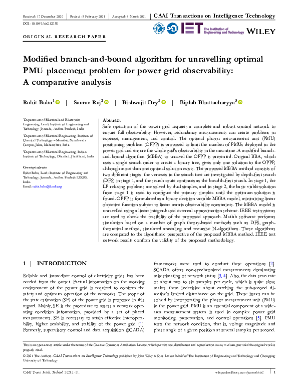 (PDF) Modified branch‐and‐bound algorithm for unravelling optimal PMU placement problem for ...