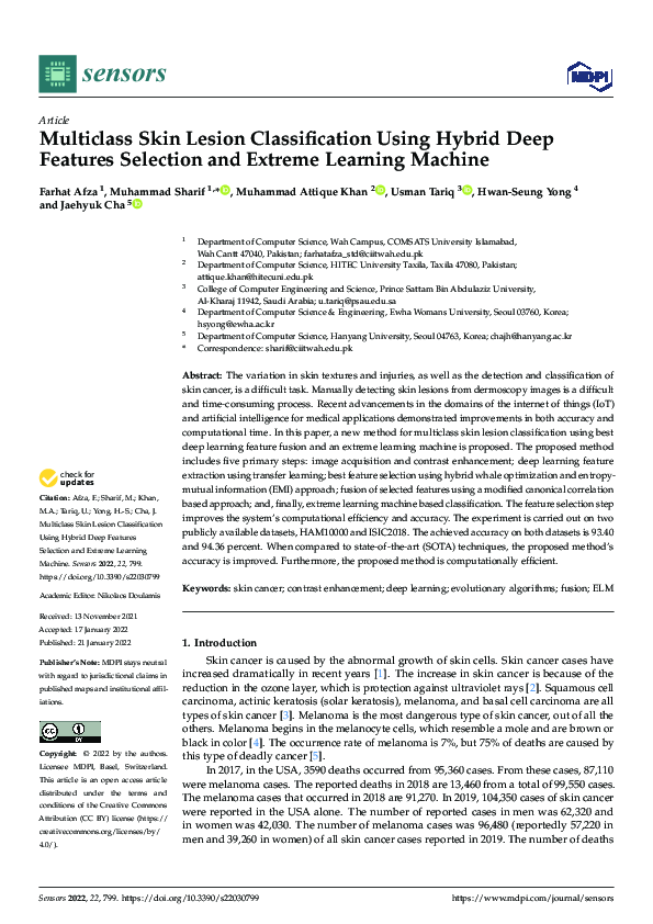 Pdf Multiclass Skin Lesion Classification Using Hybrid Deep Features Selection And Extreme