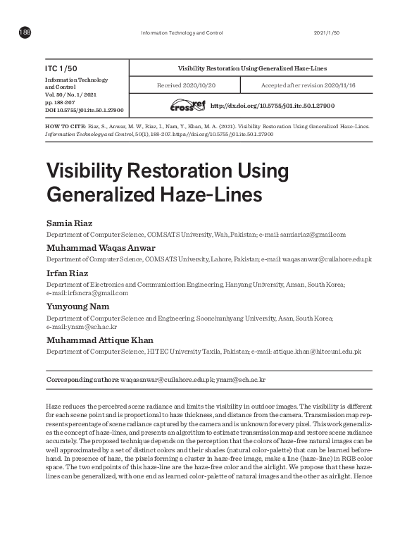 (PDF) Visibility Restoration Using Generalized Haze-Lines