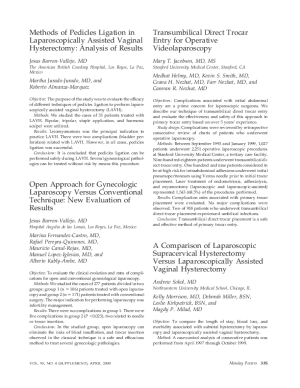 (PDF) Transumbilical direct trocar entry for operative videolaparoscopy