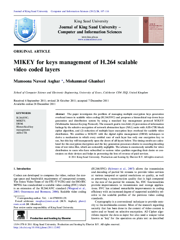 (PDF) MIKEY for keys management of H.264 scalable video coded layers