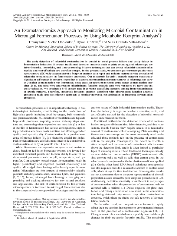 (PDF) An Exometabolomics Approach to Monitoring Microbial Contamination in Microalgal ...