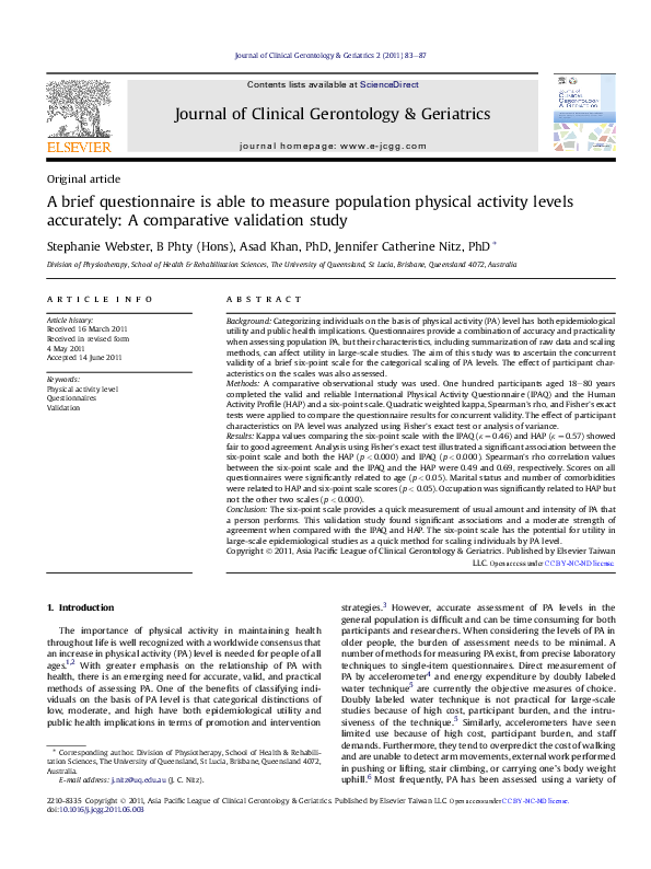 (PDF) A brief questionnaire is able to measure population physical activity levels accurately: A ...