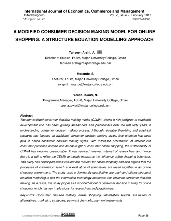 (PDF) Modified Consumer Decision Model for Online Shopping