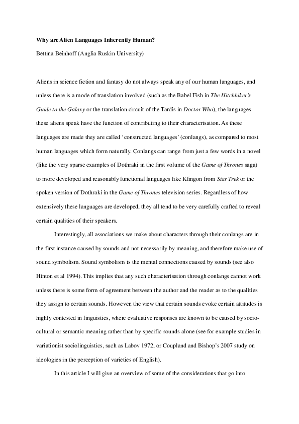 (PDF) Why are Alien Languages Inherently Human