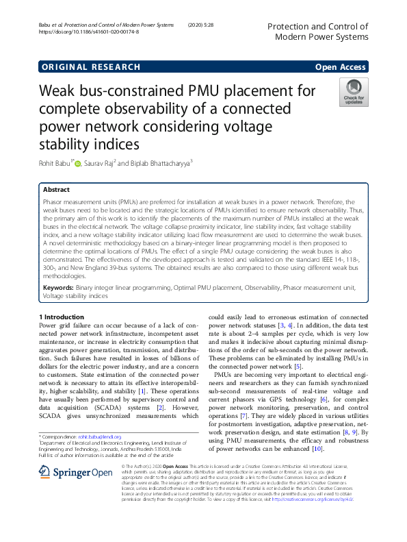 (PDF) Weak bus-constrained PMU placement for complete observability of a connected power network ...