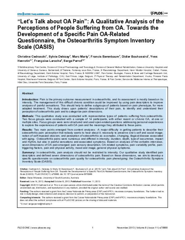 (PDF) Understanding Osteoarthritis Pain: A Qualitative Study
