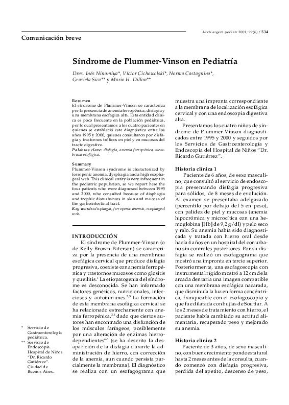 (PDF) Síndrome de Plummer-Vinson en Pediatría