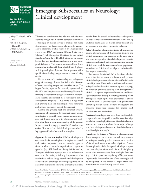 (PDF) Emerging Subspecialties in Neurology: Clinical development