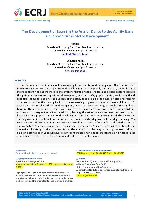 (PDF) The Development of Learning the Arts of Dance to the Ability of ...