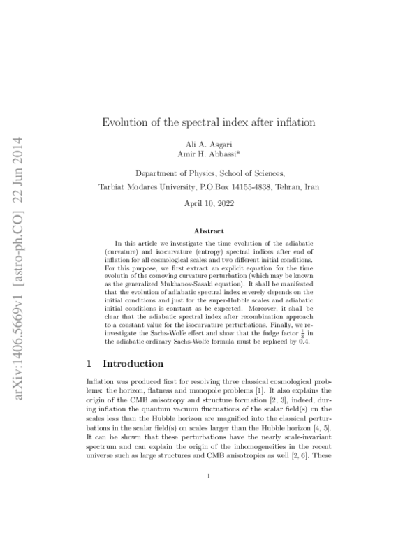 (PDF) Evolution of the spectral index after inflation