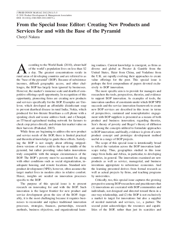 (PDF) From the Special Issue Editor: Creating New Products and Services ...