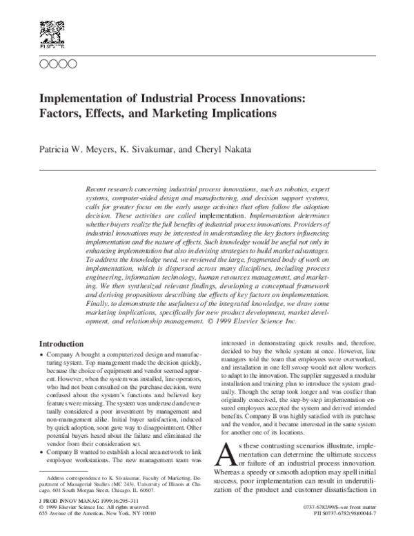 (PDF) Implementation of industrial process innovations: factors ...