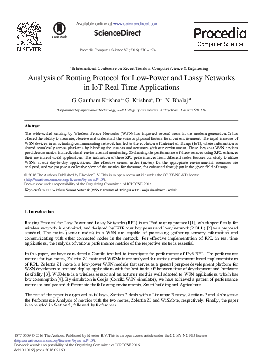 Pdf Analysis Of Routing Protocol For Low Power And Lossy Networks In
