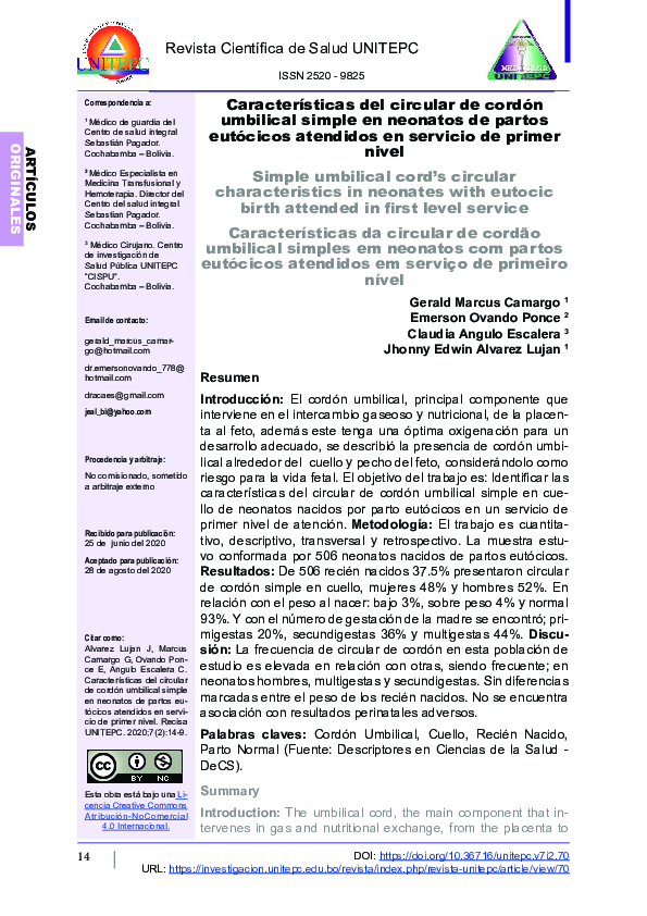 (PDF) Características del circular de cordón umbilical simple en ...