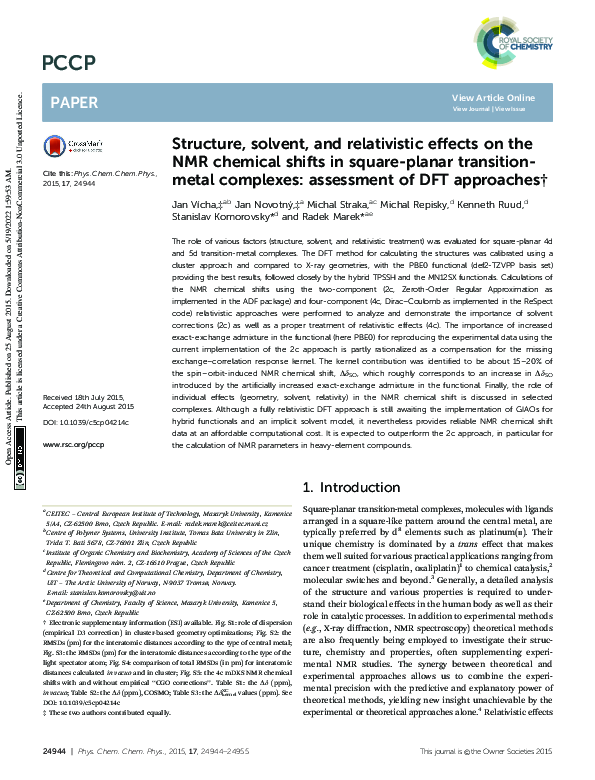 (PDF) Structure, solvent, and relativistic effects on the NMR chemical ...