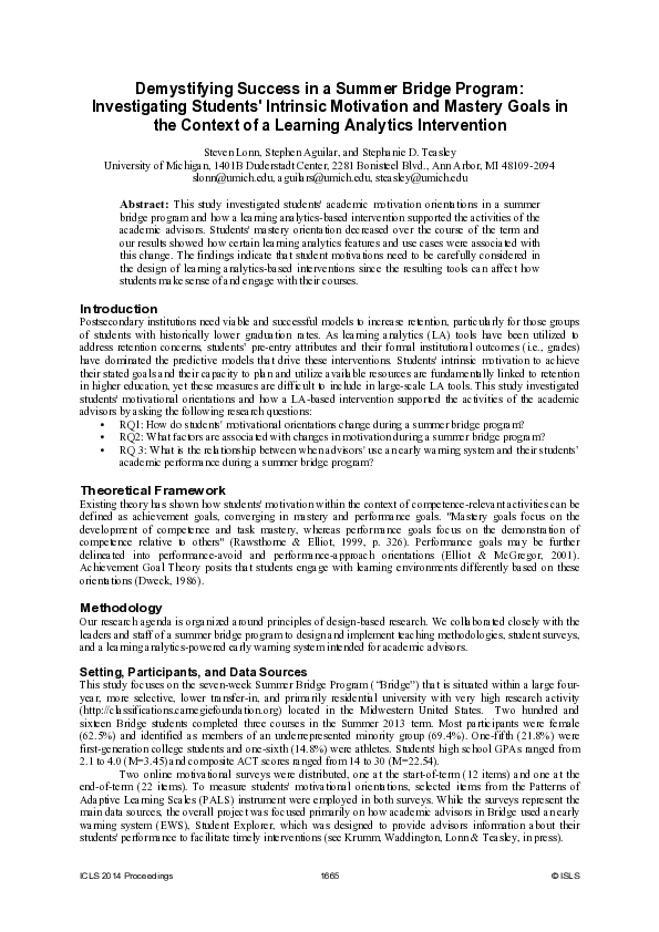 (PDF) Demystifying Success in a Summer Bridge Program: Investigating Students' Intrinsic ...