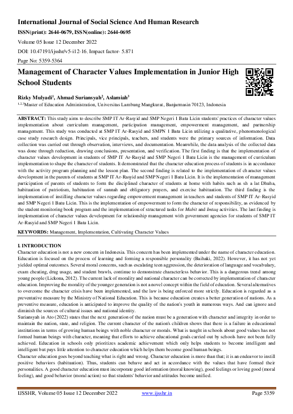 (PDF) Management of Character Values Implementation in Junior High ...