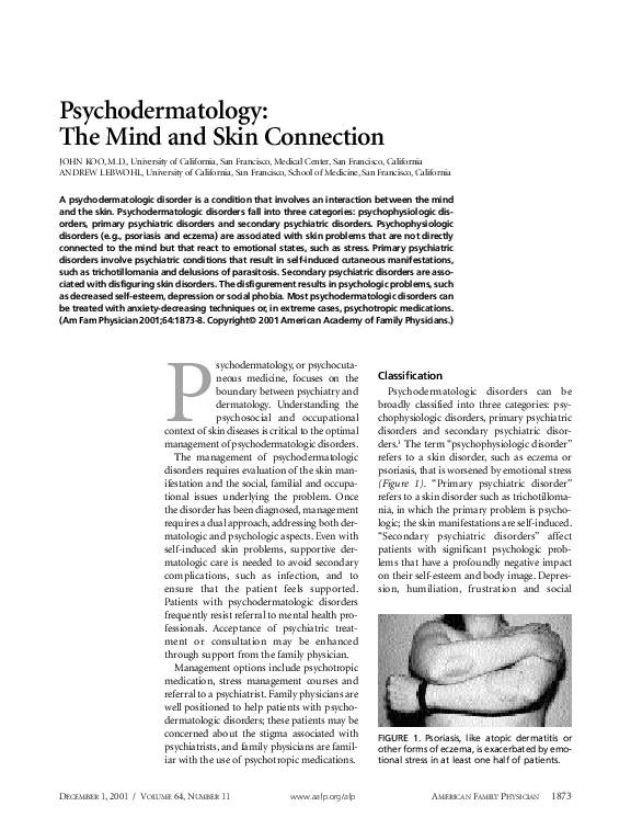 (PDF) Psycho dermatology: the mind and skin connection