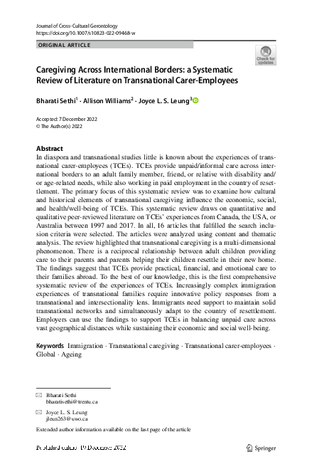(PDF) Caregiving Across International Borders: a Systematic Review of ...