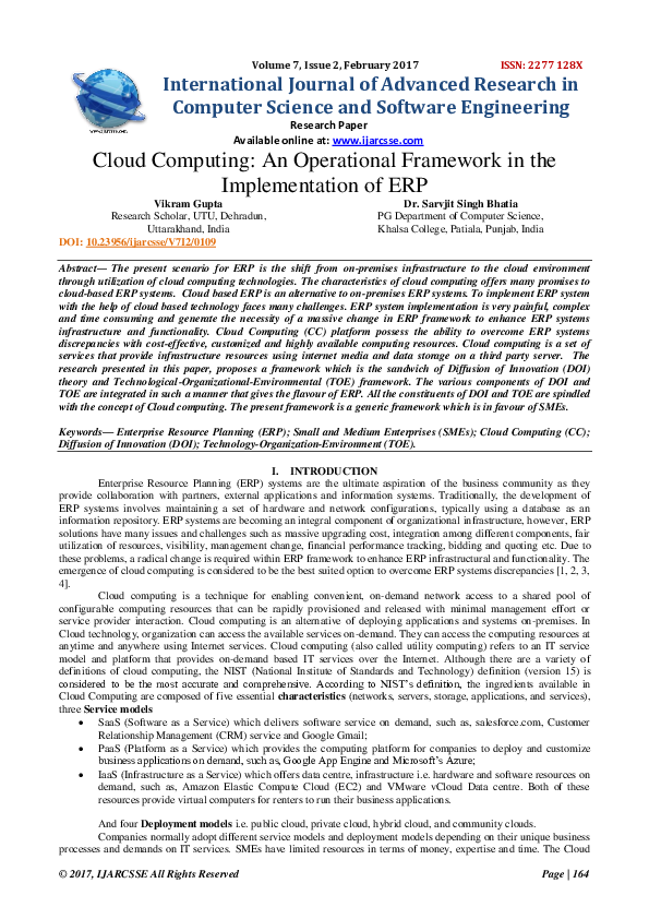 Pdf Cloud Computing An Operational Framework In The Implementation