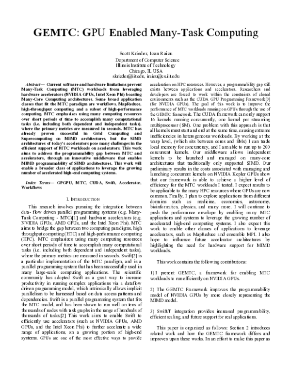 Pdf Gemtc Gpu Enabled Many Task Computing