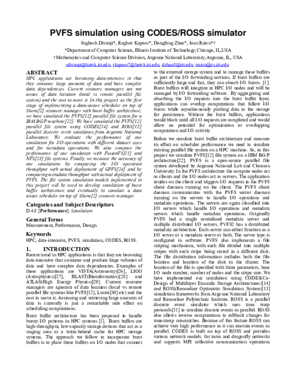 (PDF) PVFS simulation using CODES / ROSS simulator